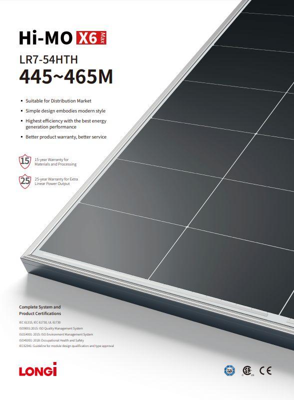 Panou Fotovoltaic Longi Hi-Mo X6 MAX Explorer LR7-54HTH 455 W